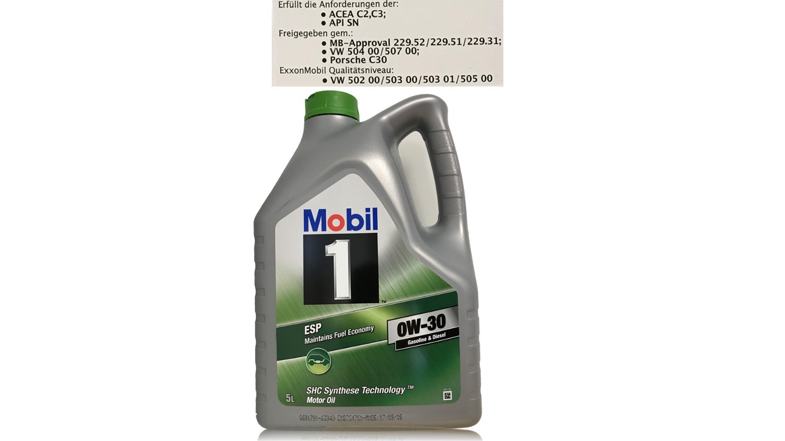 Mobil 1 ESP 0W-30 MB 229.52 229.51 229.31 C2/C3, VW 50400 VW 50700 1x5 ...