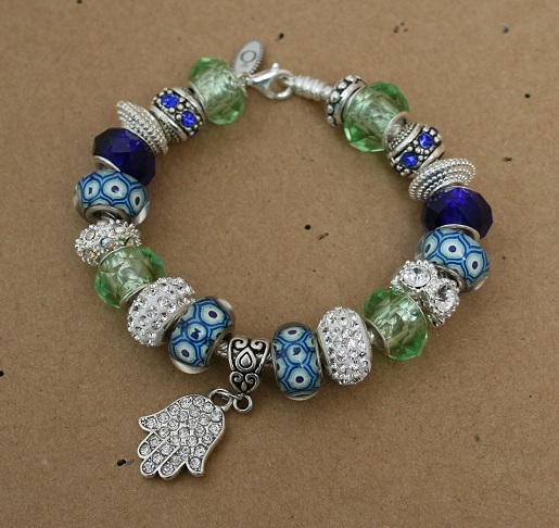 Pandora Silver Bangle Charm Bracelet European Charms Blue Hamsa Fatima ...