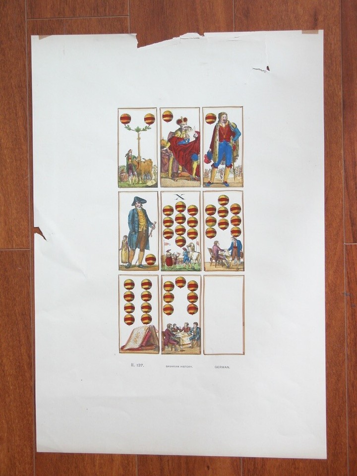 Vtg Hand Painted BAVARIAN HISTORY Litho Print Playing Cards Tarot Card ...