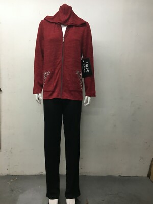 Onque Casual Womens 2pc Pants set w front zipper , hoodie and pockets ...