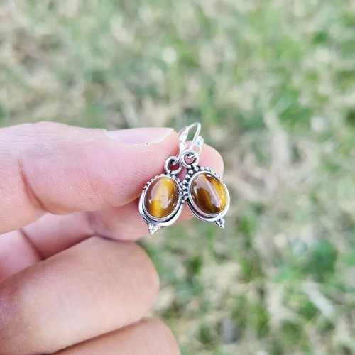 Beautiful Tiger's Eye Gemstone 925 Sterling Silver Handmade Earring AR-52 | eBay UK