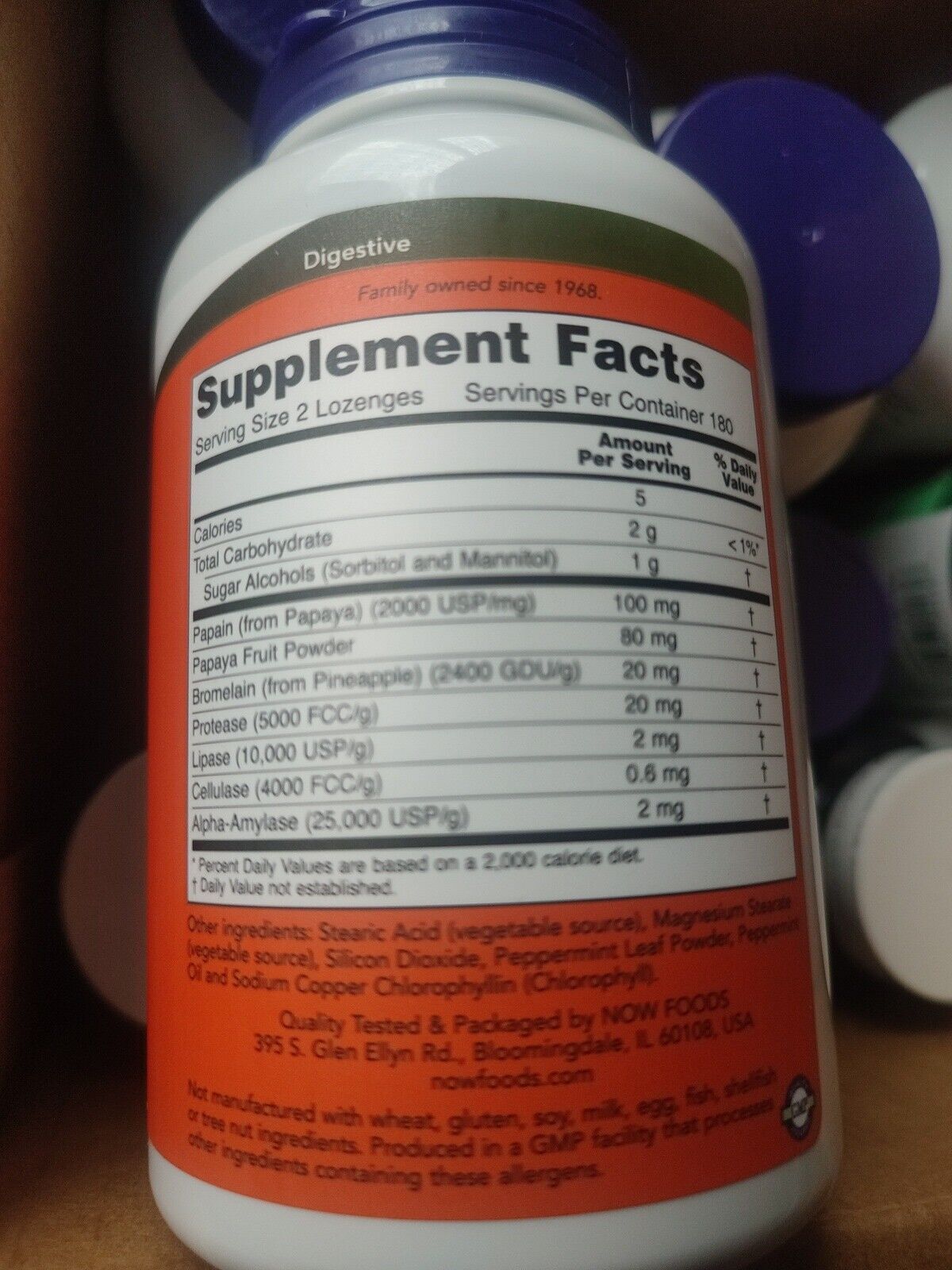 now Papaya Digestive Enzymes 360 lozenges + mint +Chlorophyll chewable ...