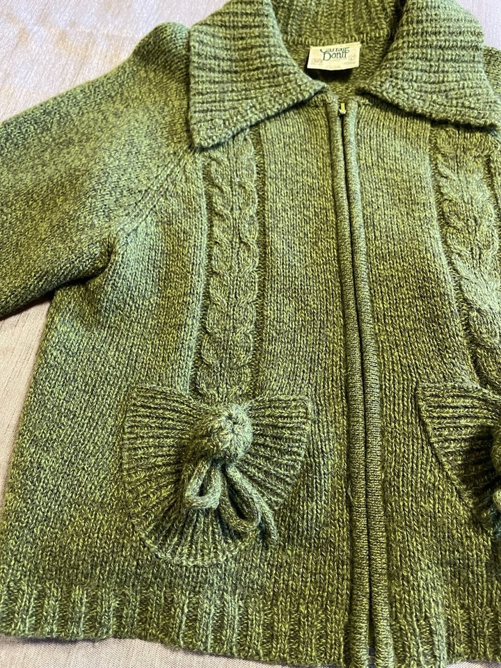Carraig Donn, Aran, Ireland Women's M, Green Knit Zip Front Cardigan ...
