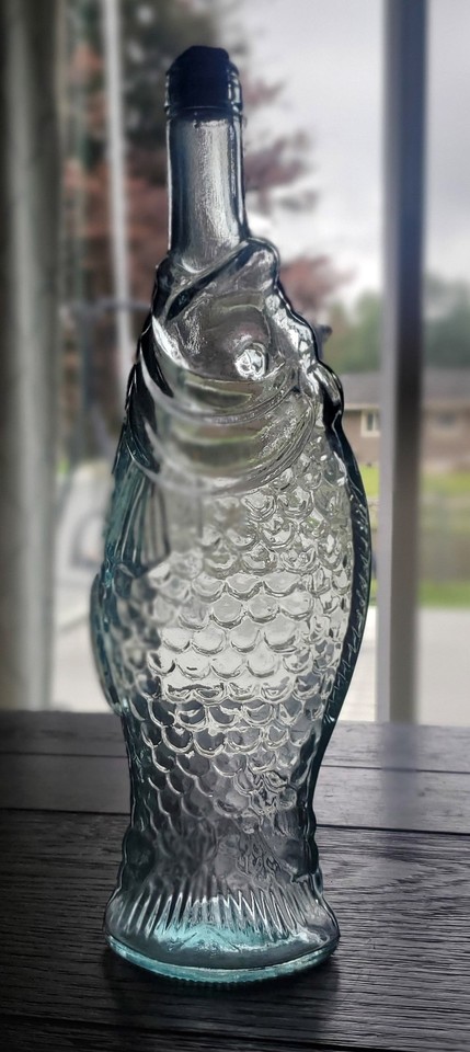 Vintage Pale Aqua Glass Fish-Shaped Italian Wine Bottle Decanter w/Cork ...