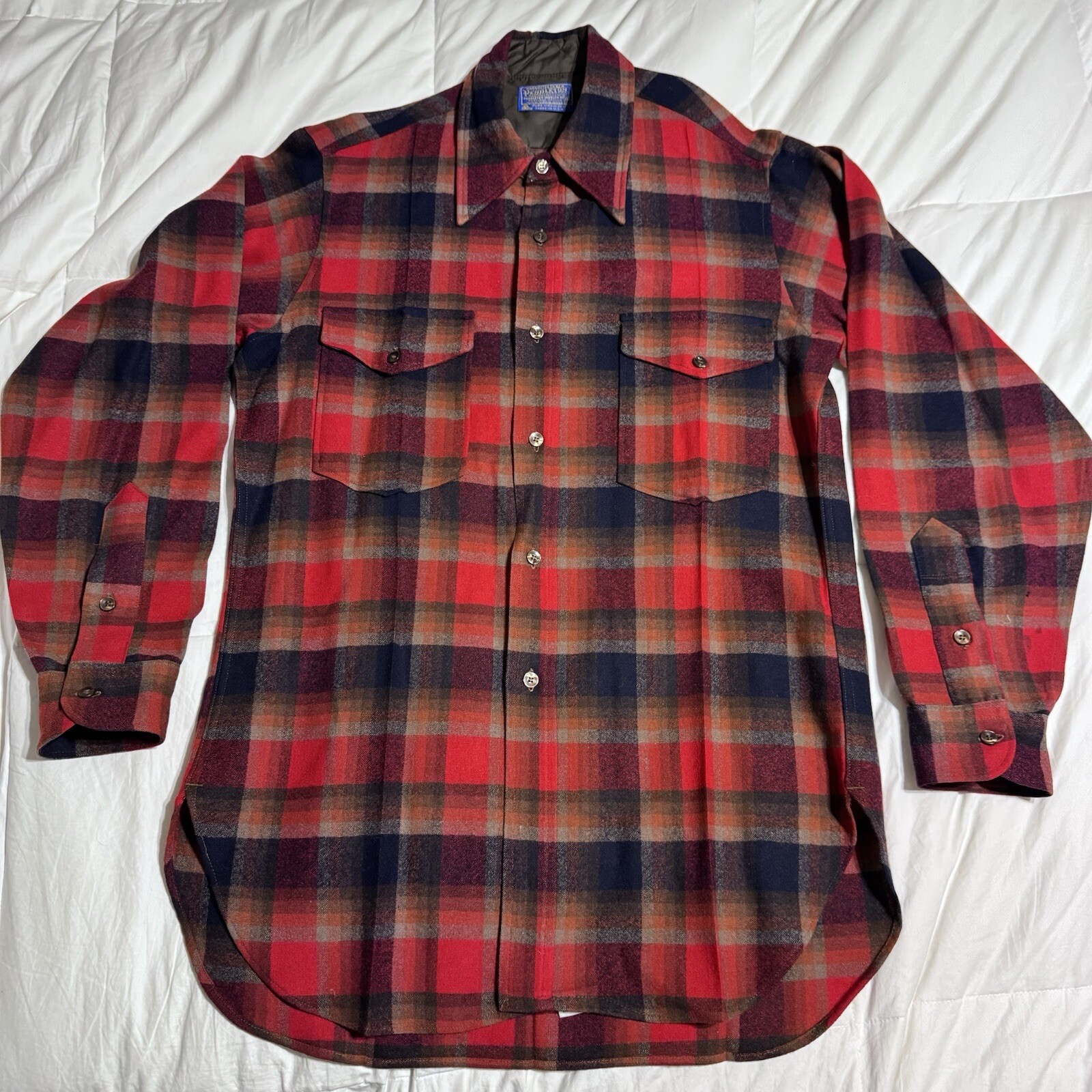 Vintage Pendleton Virgin Wool 15.5 Red & Black Flanne… - Gem