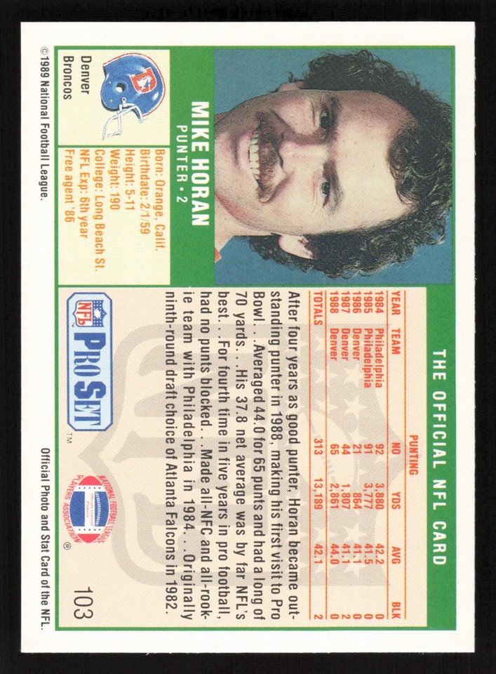Mike Horan 1989 -90 Pro Set SB XXIV #103 Broncos {0904 | eBay
