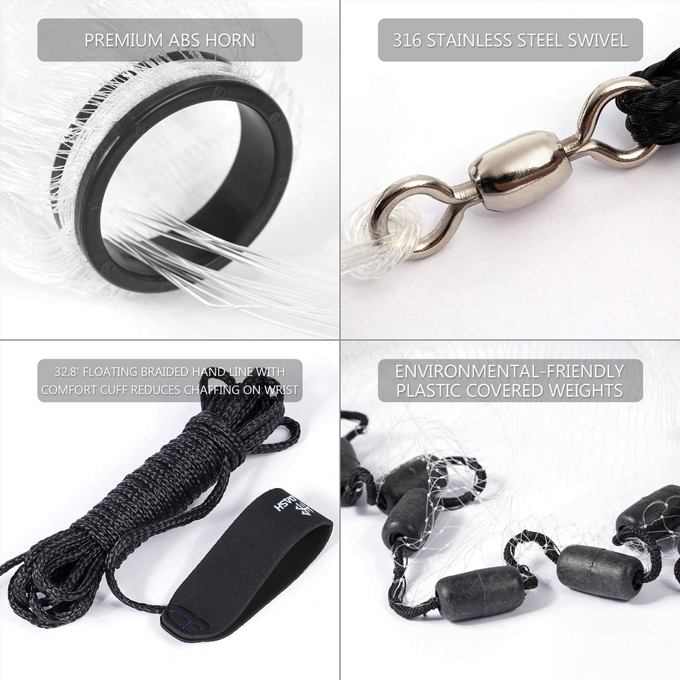 American Saltwater Fishing Cast Net 3/8 1/4-Inch Mesh 4Ft 6Ft 8Ft ...