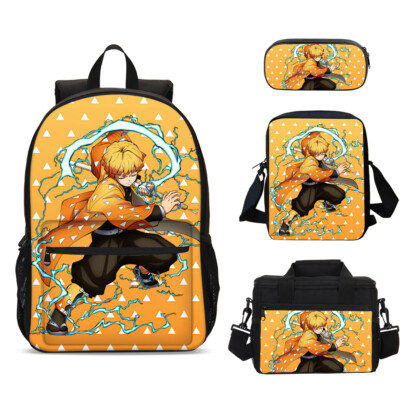 Demon Slayer Zenitsu Anime Kids School Backpack Insulated Lunch Bag Pen ...