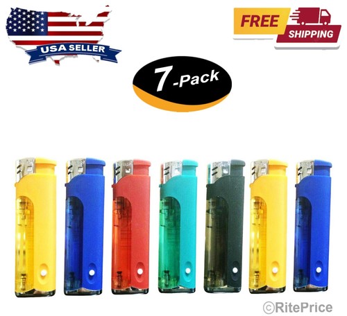 (7 Lighters) 5-Flags Refillable Butane Flame (Colored LED Flashlight ...
