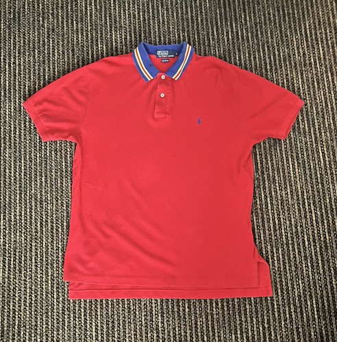 Polo Ralph Lauren Red Shirt with Blue/Yellow/Red/White Striped Collar ...