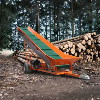 6.5HP B&S Gas Firewood Conveyor 9.3ft Lift Height 19.7" PVC Belt Log ...