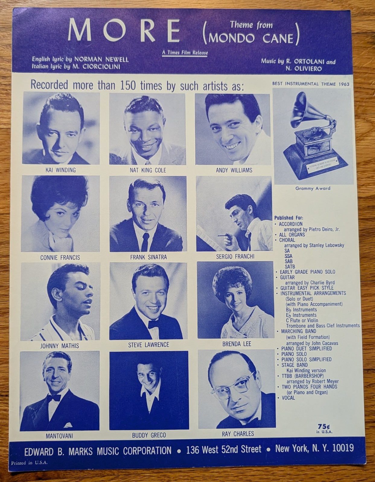 More Sheet Music 1963 Theme From Mondo Cane | eBay