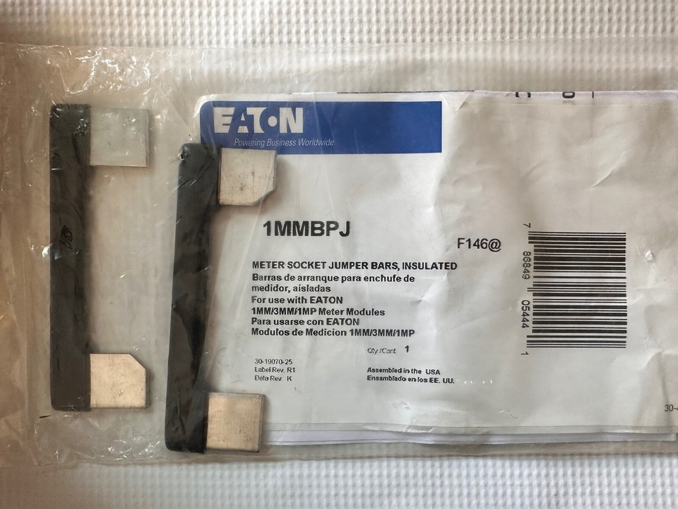 EATON Meter Socket Jumper Bars INSULATED 1MMBPJ ONE PACK OF 2 JUMPER ...