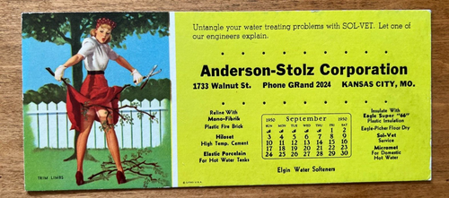 1950 PIN-UP Girl CHEESECAKE 9" Ink Blotter Calendar Card TRIM LIMBS ...