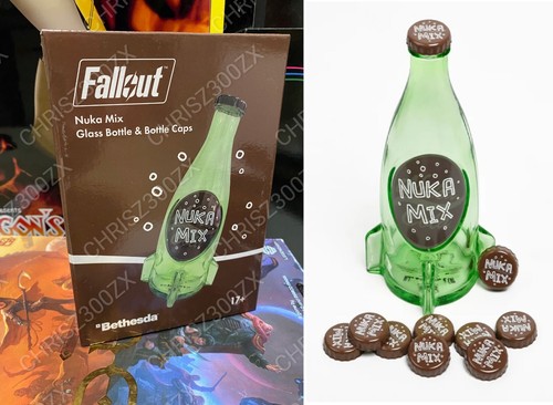 Fallout Nuka Cola Mix Green Glass Bottle + 10 Bottle Caps Rocket ...