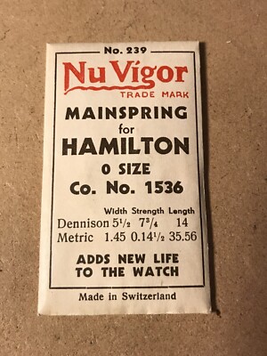 NuVigor Mainspring #239 for Hamilton 0s Factory No. 1536 - Steel | eBay