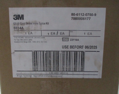 3M QS-III COLD SHRINK INLINE SPLICE KIT 80-6112-0750-9 P/N: 5514A 15KV ...