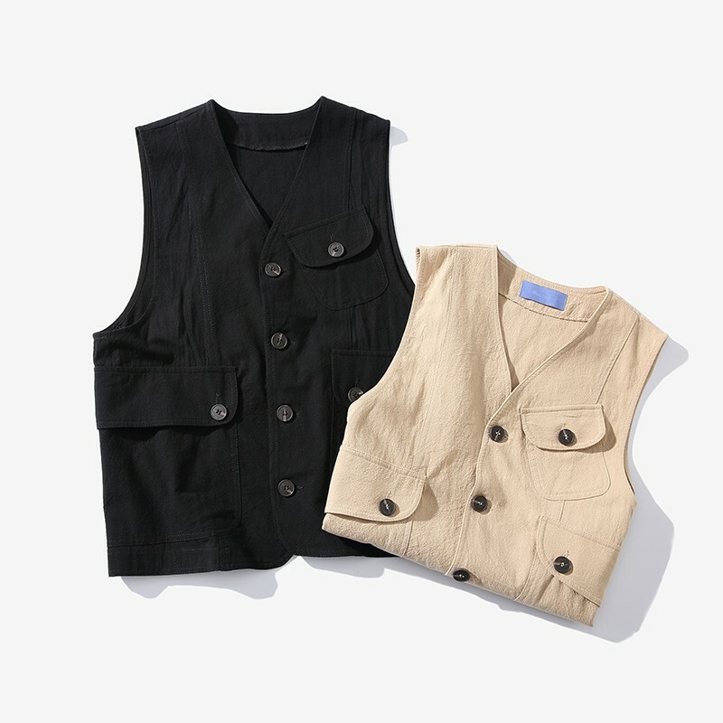 Men's Japanese Vintage Style Vest Waistcoat Sleeveless Single Breasted ...