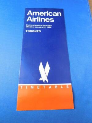 AMERICAN AIRLINES QUICK REFERENCE TIMETABLE JANUARY 1984 TORONTO ...