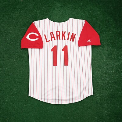 Barry Larkin 1997 Cincinnati Reds Home White Jersey w/ Jackie 50th ...