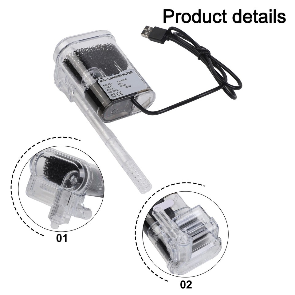 Transparent Fish Tank Filter USB Model for Effective Water Circulation ...
