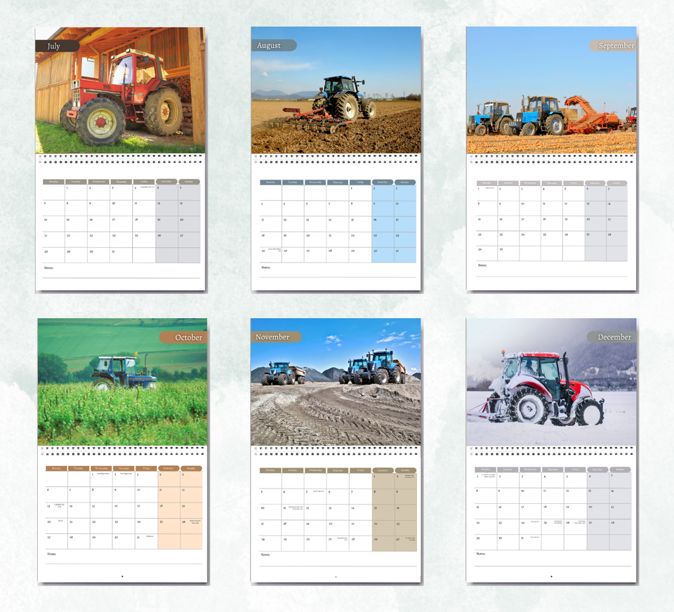 Tractors Calendar 2026: Monthly Wall Calendar with Notes, opens to A3 ...