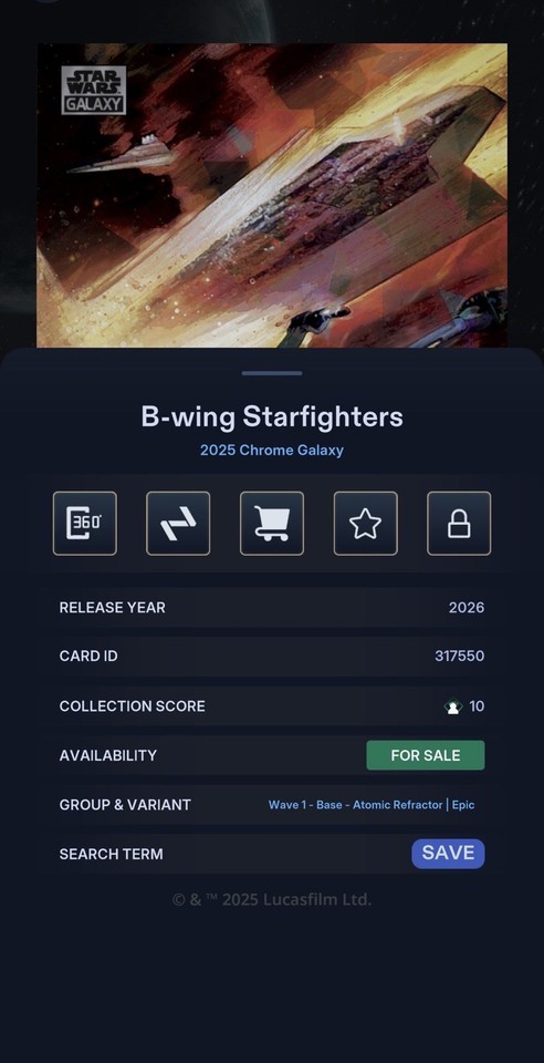 Star Wars Card Trader Galaxy 2025 B-wing Starfighters Base Atomic Epic ...