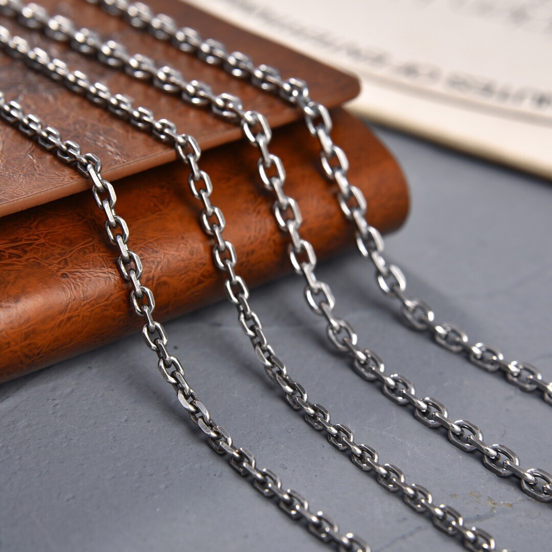 Real 925 Sterling Silver Chain Women Men Solid Cable Link Chain 3mm/4mm ...