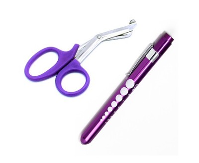 PURPLE Trauma Paramedic Shears Scissors 7.5" + LED Reusable PenLight ...