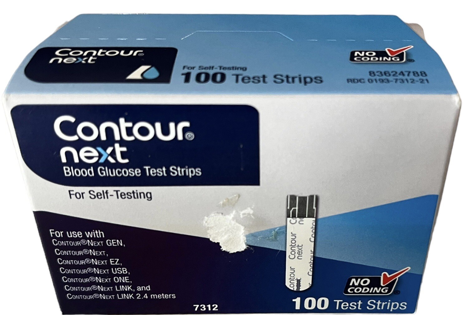 Contour Next Blood Glucose Test Strips 100 Count 7312 NEW Sealed Box ...