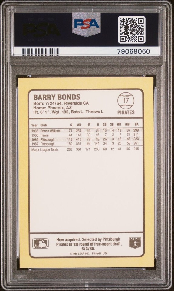 1988 Donruss Baseball Barry Bonds Card #17 PSA Mint 9 | eBay