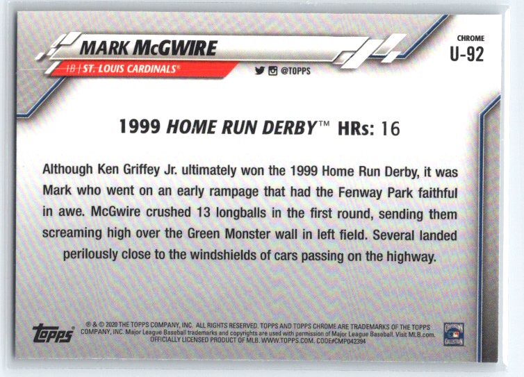 2020 Topps Chrome Update Mark McGwire #U-92 HRD St. Louis Cardinals | eBay