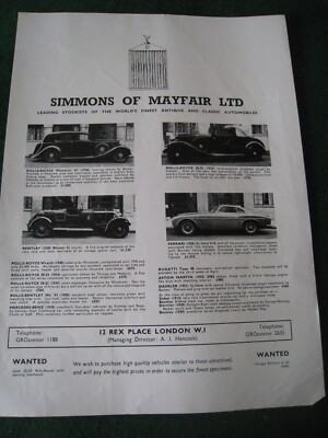 SIMMONS OF MAYFAIR LTD LEADING STOCKISTS FINEST ANTIQUE 1963 ADVERT A4 ...