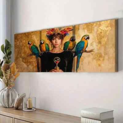 3pcs The Queen and the Parrots Perfect Colorful Wall Art Canvas Framed ...