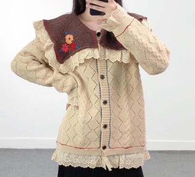 Womens Fashion Japanese Style Lace Flowers Doll Collar Loose Kniting ...