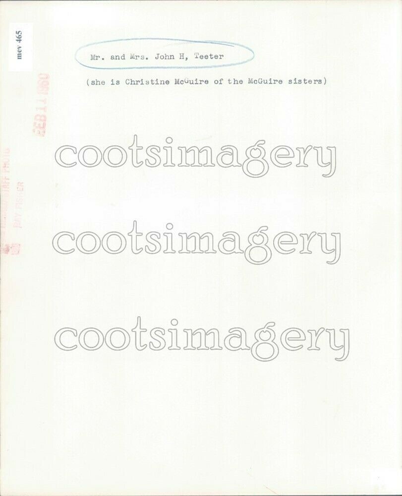 1960 Press Photo John H & Christine Teeter Christine of the McGuire ...