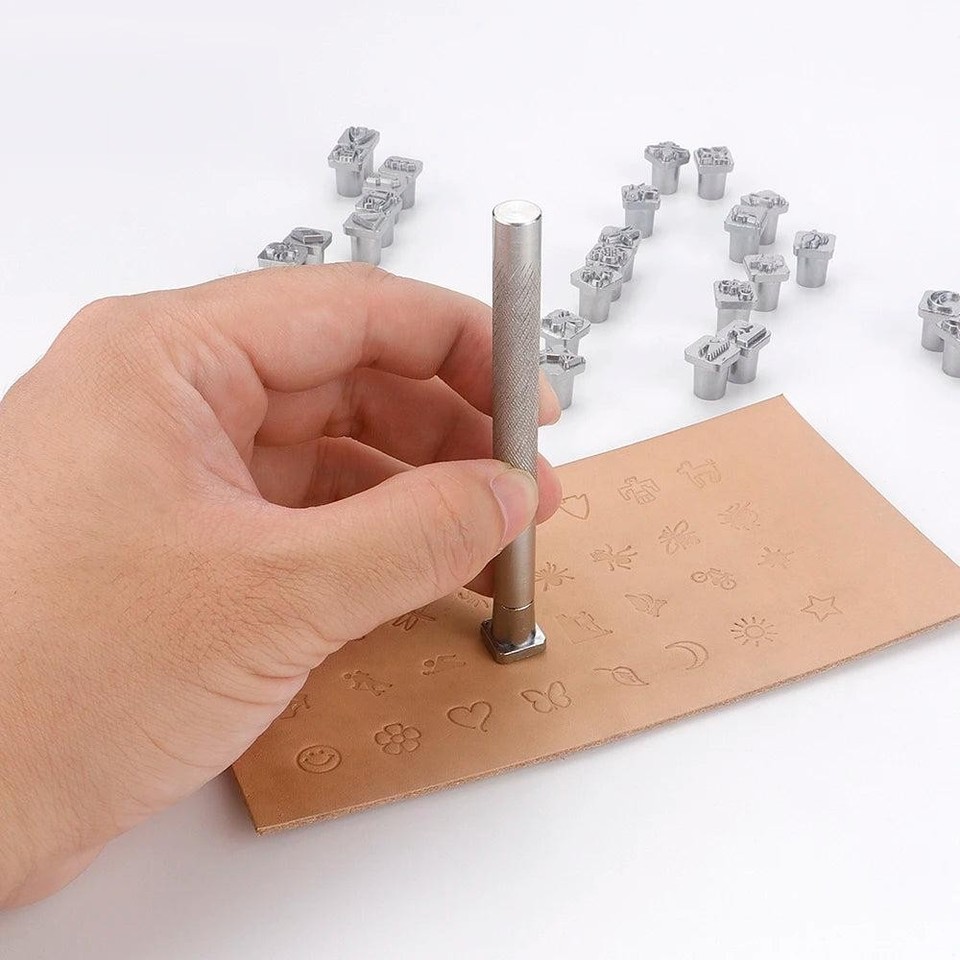 32Pcs Artificial Leather Stamp Punch Stamping Kit Animals Plants ...