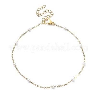 316L Surgical Steel Anklet Foot Chain With Glass Pearls 18K Gold Plated ...