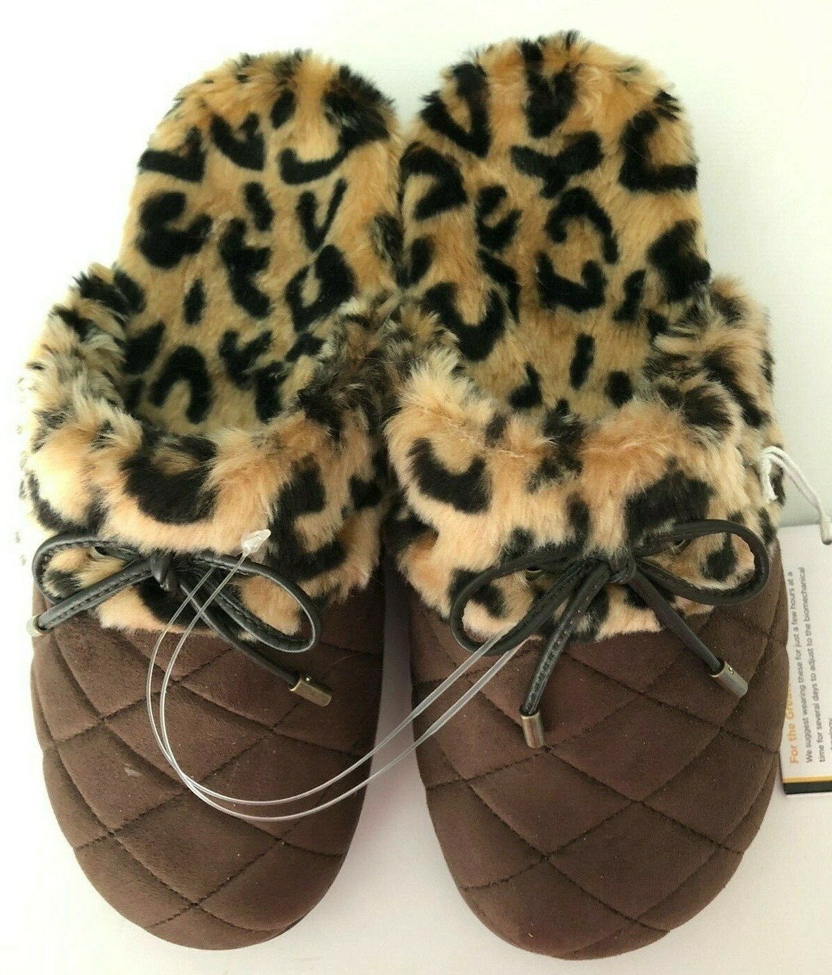 Vionic Slippers Orthotic Pleasant Quilted Brown Leopard w/ Bow Detail ...