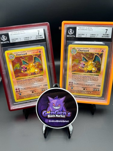PAIR OF BASE SET SHADOWLESS #4 CHARIZARD-HOLO - RUBY & ORANGE HUES ...