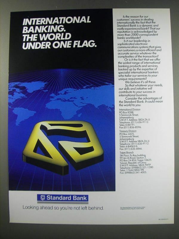 1991 Standard Bank Ad - International banking. The world under one flag ...