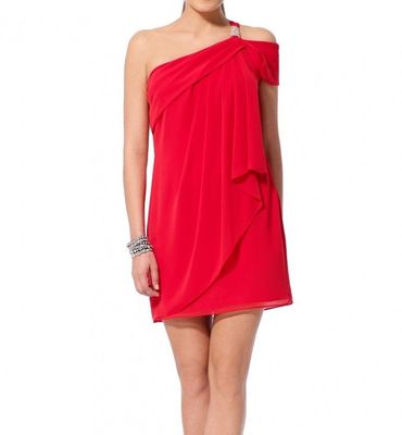 NWT Cache SEXY Red One Shoulder Chiffon COCKTAIL Dress Evening Party XS ...