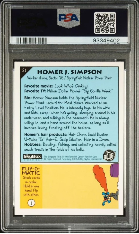 1993 Skybox Simpsons S1 Homer J. Simpson- First Character Card - PSA 10 ...