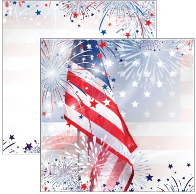 Flag & Fireworks, patriotic, DS scrapbook paper - Scrapbook Customs ...