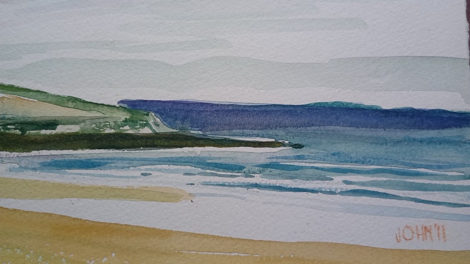 Original Watercolor, Croyde Beach Devon England, signed by John Charles ...