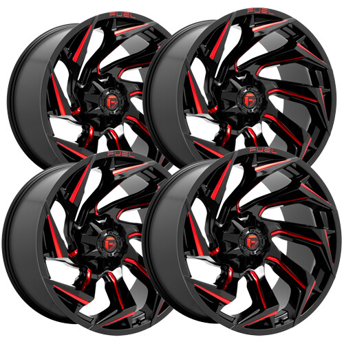 (Set-4) Fuel D755 Reaction 17x9 5x4.5"/5x5" +1mm Black/Red Wheels Rims ...