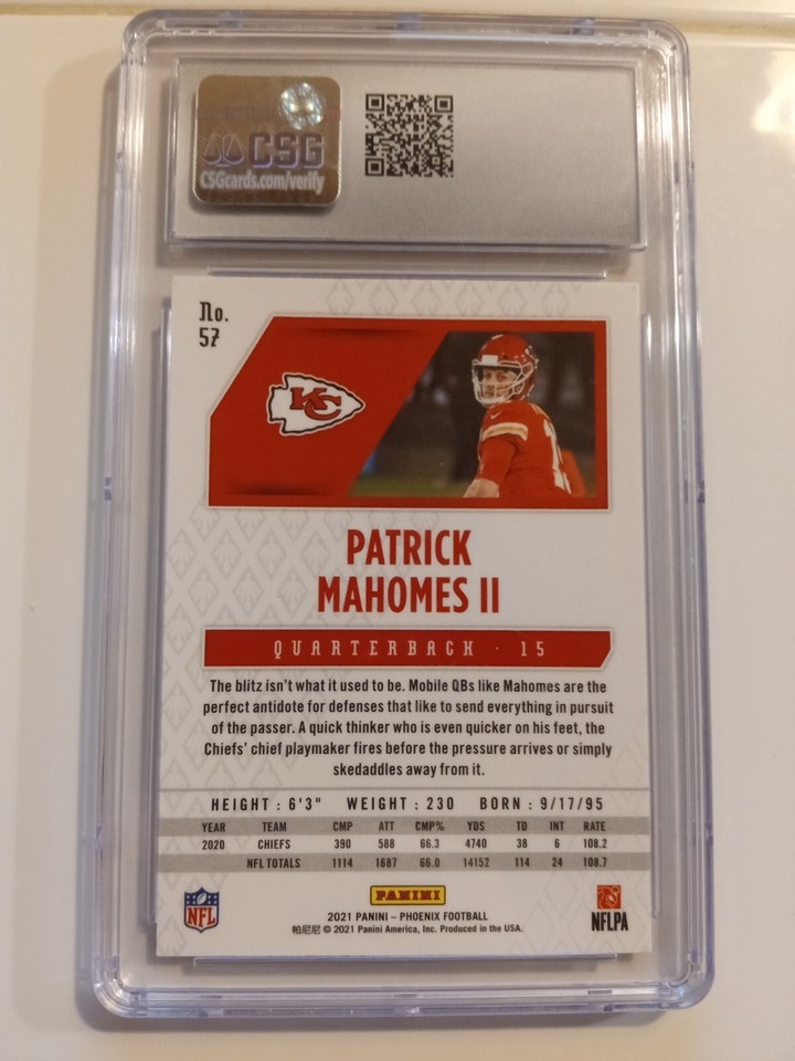 PATRICK MAHOMES 2021 PANINI PHOENIX - FANATICS EXCLUSIVE SET #57 - CSG ...