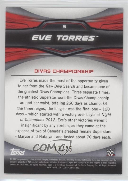 2016 Topps WWE Divas Revolution Historic Women's Champions Red /25 Eve ...