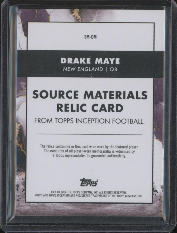 2024 Topps Inception DRAKE MAYE RC Rookie Source Material Dual Relic ...