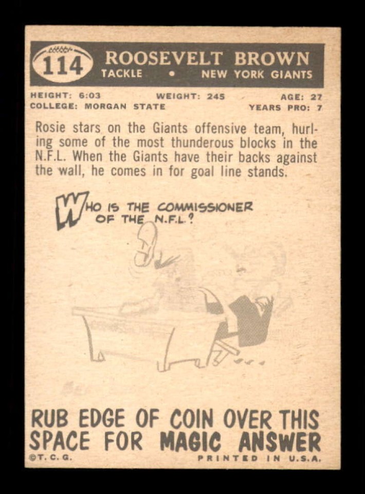 1959 Topps #114 Roosevelt Brown EX/EX+ NY Giants 550153 | eBay